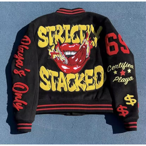 Custom Logo Crop Letter Man Baseball Jacket Wool Men Black Cropped ...