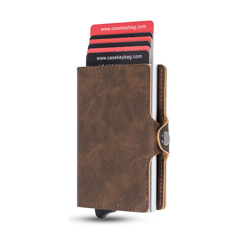 Men's Vintage Side Push Pop Up Leather Wallet Anti Theft Leather Multi ...
