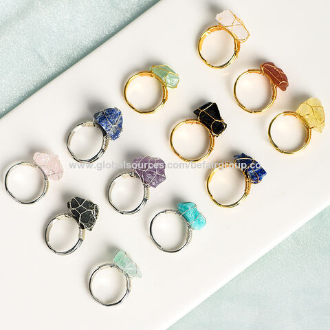 Natural Stone Ring Ring Irregular Original Stone Purple Crystal White ...