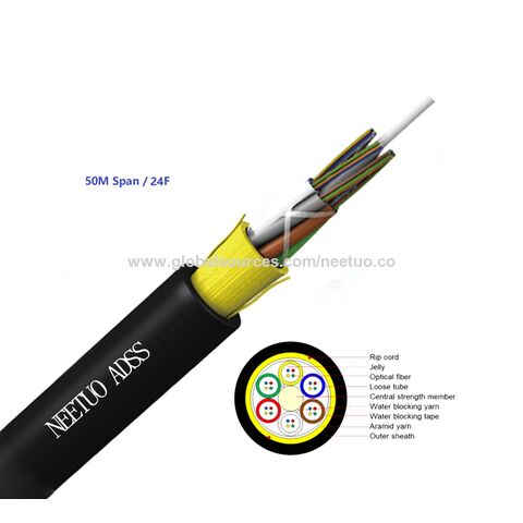 Outdoor Aerial Cable Adss Cable 24f 50m 100m Span Optical Fiber Cable ...