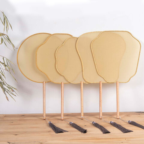 Group Fan Blank Silk Long Handle Hand Fan Cooked Silk Cloth Antique ...