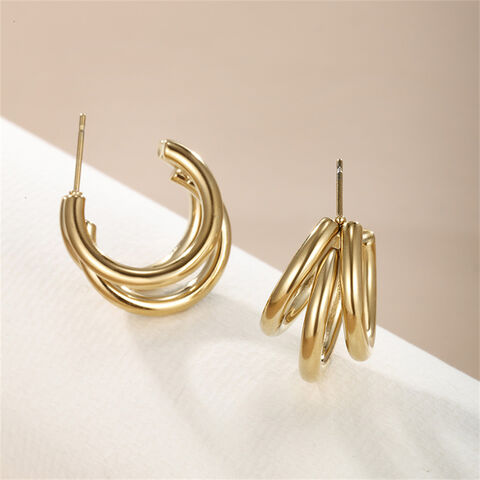 Wholesale 14k Gold Color Jewelry Ins Trendy Style Vintage Stainless Steel Hoop Stud Cuff Drop ...