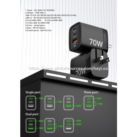 70w Pd Chargers Digital Display Mobile Phone Adapters Universal Gan ...