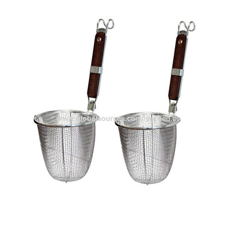 Asian Kitchen Stainless Steel Mesh Spider Colander With Wood Handle For ...