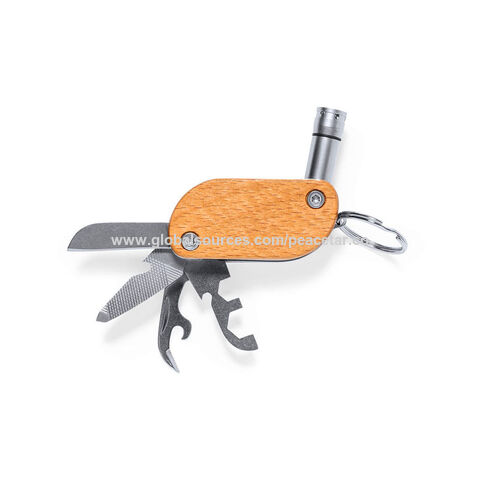 Mini-sized Wooden Pocket Knife Keychain With Stainless Steel Tools ...