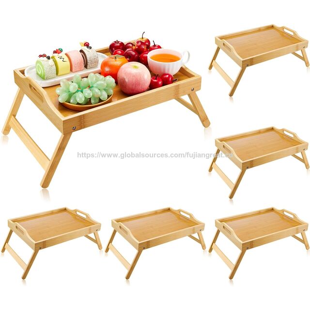 Folding Legs Bamboo Bed Tray Table With Handles Bamboo Serving Tray ...