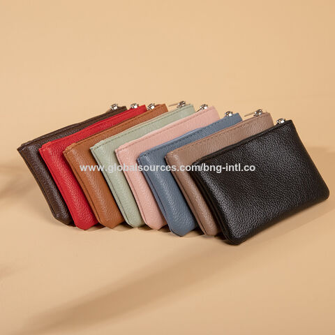 Durable Card Holder Wallet Pu Leather Solid Color Waterproof Short ...