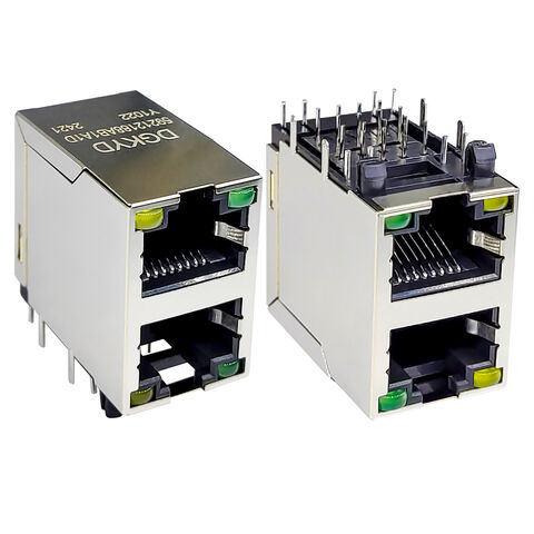 2x1 Rj45 Ethernet Jacks Dual Port Rj45 Connector With Light And Short ...