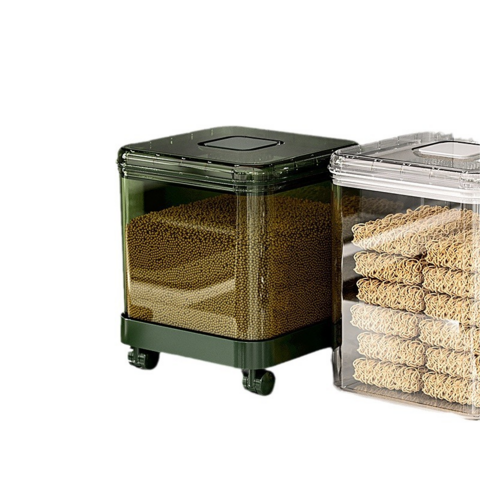 Flip Cover Household Rice Storage Box Kitchen Food Storage With Roller ...