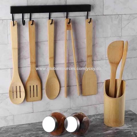 Eco Friendly Organic Bamboo Wood Elevated Cooking Utensils Reusable ...