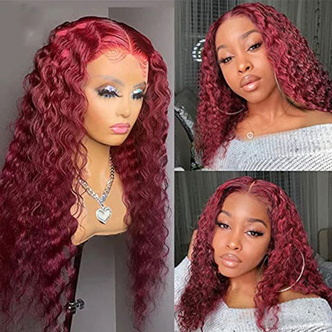 Burgundy Color Hair Lace Front Wigs Human Hair Wigs 99j Deep Wave ...