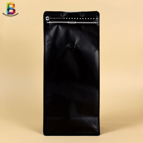 1kg Black Coffee Bag Flat Bottom Coffee Pouch With Valve And Zipper Bag ...