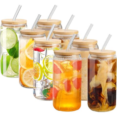 Bulk Buy China Wholesale Glass Cups With Bamboo Lids And Straw 16 Oz ...