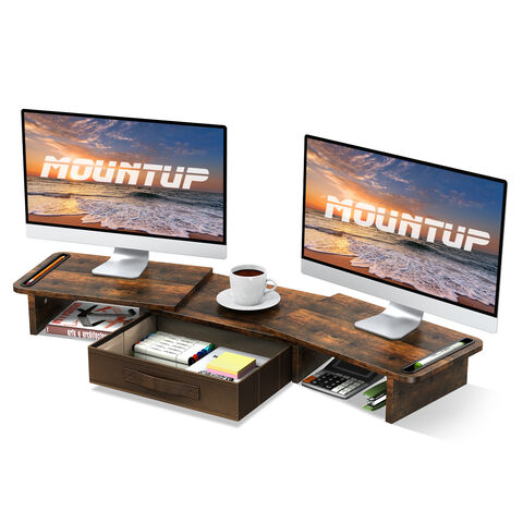 Dual Wood Monitor Stand Riser With Adjustable Length And Angle (rust ...
