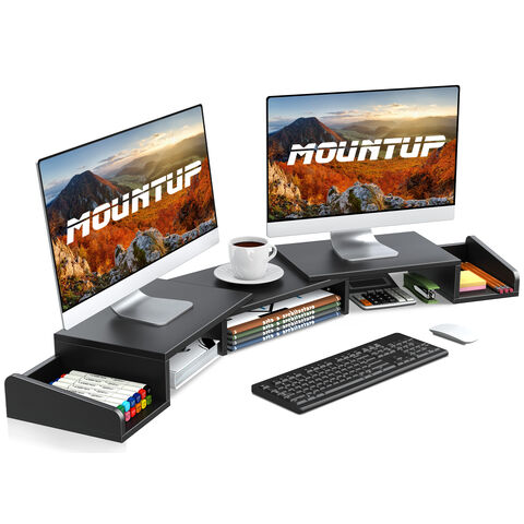 Buy China Wholesale Dual Monitor Stand Riser With Two Swivel Drawers ...