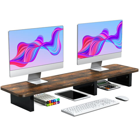 Dual Monitor Stand Riser Large Rust Brown Wood Extra Long Computer ...