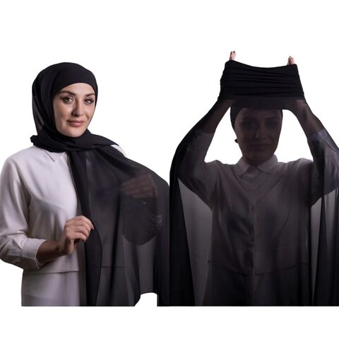 Wholesale Women Pearl Chiffon Hijabs With Cotton Modal Base Cap Muslim ...