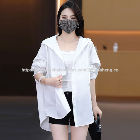 Casual Loose Solid Color Hooded Shirt For Women New Summer Sun ...