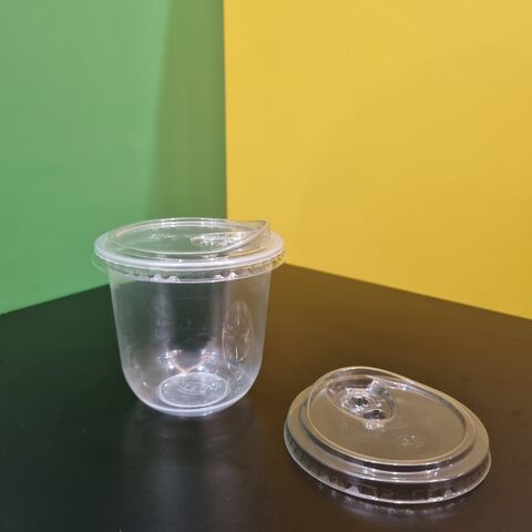 12oz U Shape Disposable Plastic Cup With Lids Clear Tea Coffee ...
