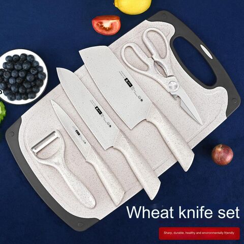 2024 Pupolar Wholesale Kitchen Wheat Knife Set Chopping Board Chopper ...