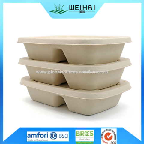 Food Storage Container Bagasse Tray With Lid Disposable Dinnerware Set ...