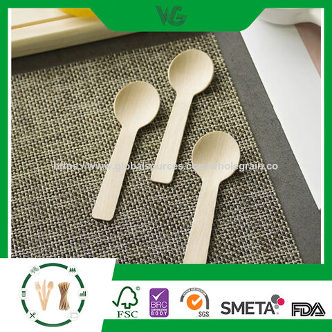 Disposable Wooden Mini Round Head Spoons Wooden Cutlery Set Wooden ...