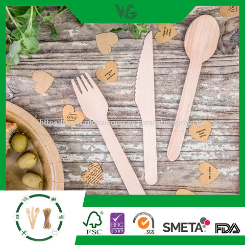Take Out Disposable Food Grade Wooden Cutlery Pouch Wooden Fork Wooden ...
