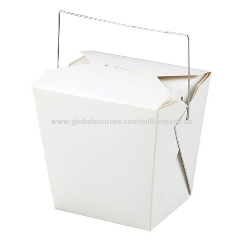 Disposable Food Container Custom White Cardboard Box Wire Handle Square ...