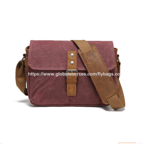 Waterproof Waxed Canvas Shoulder Camera Bag Vintage Genuine Leather ...