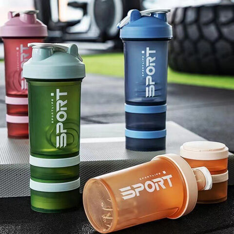 450ml Shaker Bottles 3-layer Sports Water Bottle Protein Shaker For Gym Outdoor Leakproof ...