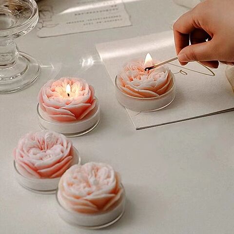 4 Pack Flower Shape Candles With Glass Holder - Aromatic Pastel ...
