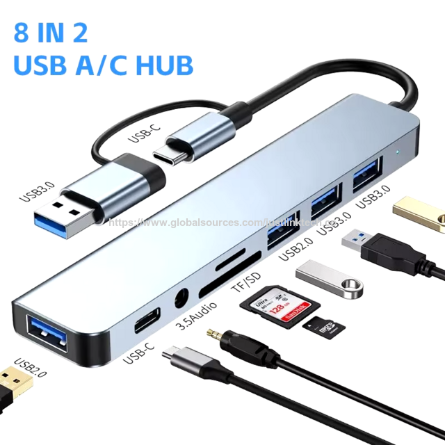 8 In 1 Usb Hub Dual Head Type C Usb Multi Port Usb 3.0 Adapter For ...