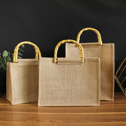 Bamboo Handled Jute Bag, Vintage Bag Jute Shopping Bag, Tea Storage Bag ...