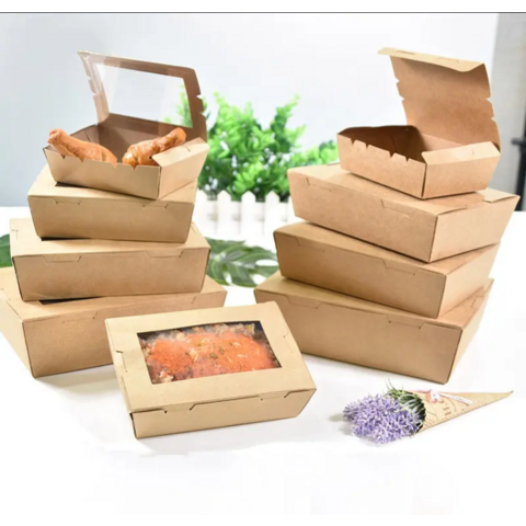 Full Size Disposable Multi-compartment Kraft Paper Window Lunch Salad ...