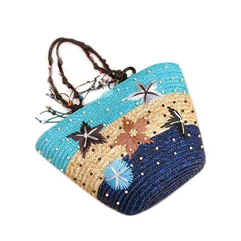 Ladies' Plant Patterned Straw Beach Bags, 100% Handcrafted - Expore ...