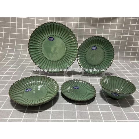 Factory Price High Quality Green Reactive Glazegolden Stoneware Dinner ...