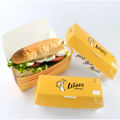 Brown Kraft Sustainable Hotdog Box Disposable Food Container Takeaway ...
