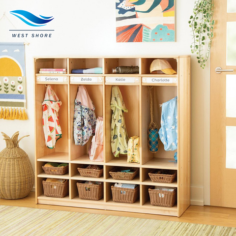 Cozy Kindergarten Wooden Wardrobe Backpack Cubbies Lockers Storage ...