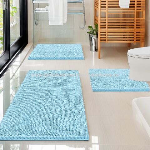 High Quality Customized Soft 3pc Chenille Machine Washable Blue Bath ...