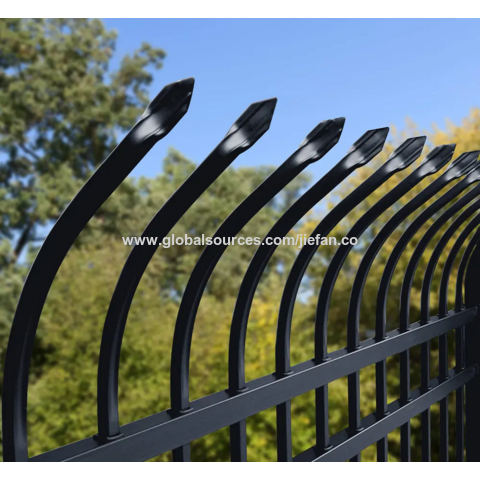 Pagar Besi Tempa Lapisan Hitam Atas Bengkok, Pagar Taman Baja Modern ...