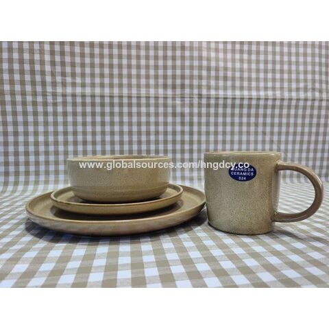 Factory Price High Quality Grey Stoneware Yellow Dinner Set 16 Pcs For ...