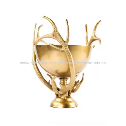 Antique Ice Bucket With Reindeer Horns Holding Handle Contemporary Look ...
