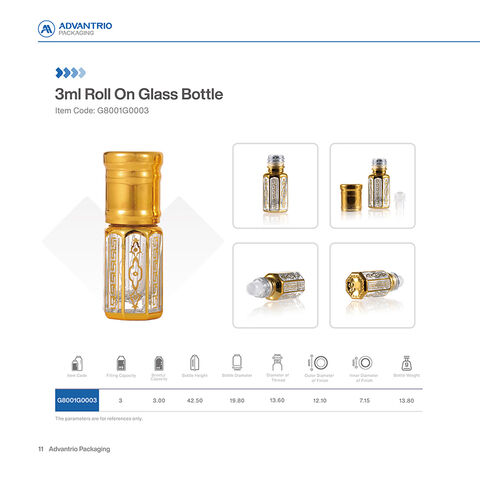 3ml Attar Luxury Golden Roll On Glass Bottle - China Wholesale Empty ...