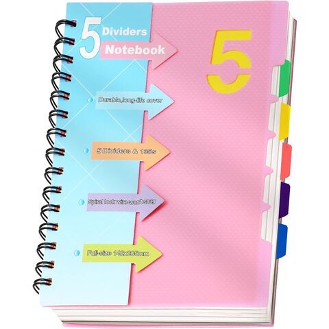Subject Notebook College Ruled Spiral Notebook 5x7 With Divider Tabs ...