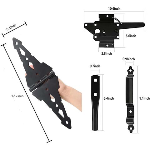 Heavy Duty 8" Decorative Strap Hinges And Spring Loaded Latch Kit With Screws For Outdoor Fence ...