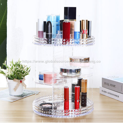 360° Transparent Acrylic Box Round Diamond Surface Rotating Makeup Rack ...