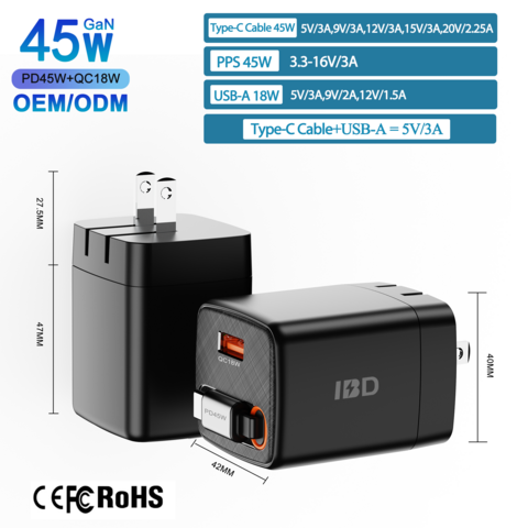 Ibd New Products Gan 45w Retractable Charger With Usb Type C Cable Eu ...