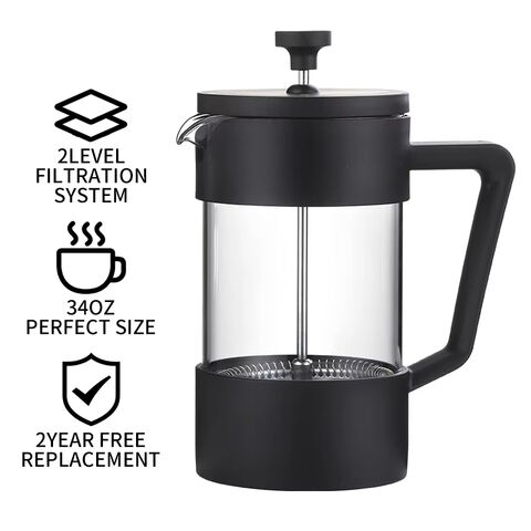 Black French Coffee Press Steel High Borosilicate Glass 304 Stainless ...
