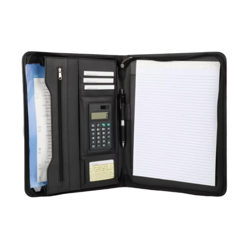 Custom Zippered Pad Holder Pu Leather Document Organizer Black Business ...