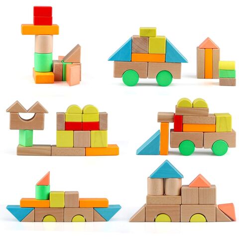 Wooden Building Blocks Set For Toddlers Wood Large Construction ...